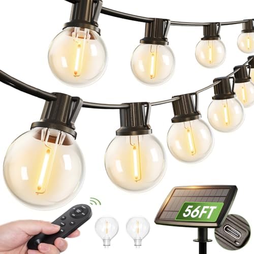 addlon 56FT(50+6) Solar String Lights Outdoor with Remote, 27 ...