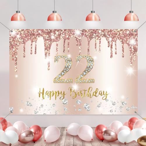 Amazon.com : Happy 22nd Birthday Backdrop Banner for Women, 22nd ...