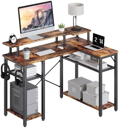 TREETALK Computer desk, L-shaped Corner Desk with 2-Layer Storage on ...