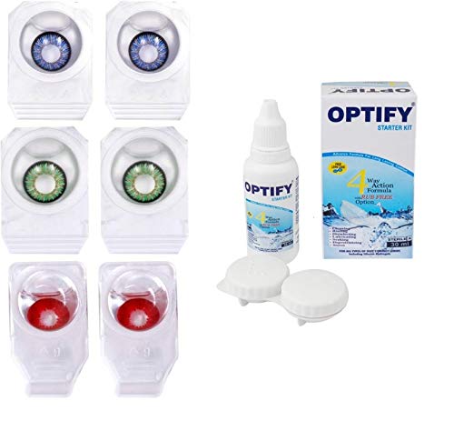 Buy Optify? 3 Pair Blue, Green, Red 0 Power Monthly Contact Lens with Lens Storage Box ...