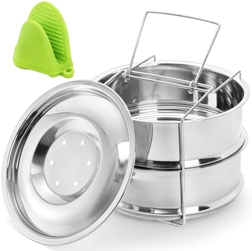 WUWEOT Stackable Stainless Steel Steamer Insert Pans, 2 Tier Round ...