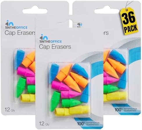 Amazon.com : 1InTheOffice Pencil Cap Erasers, Assorted Colors ...