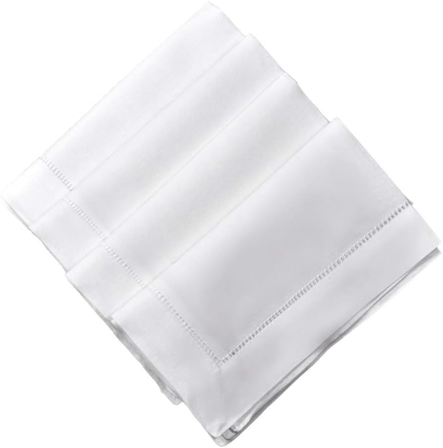 Amazon.com: White Linen Hem Stitch Dinner Napkins - Set of 12 20"x20 ...