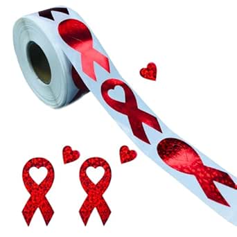 Amazon.com: Alodidae 500 Pcs Glitter Red Ribbon Stickers Heart Disease ...
