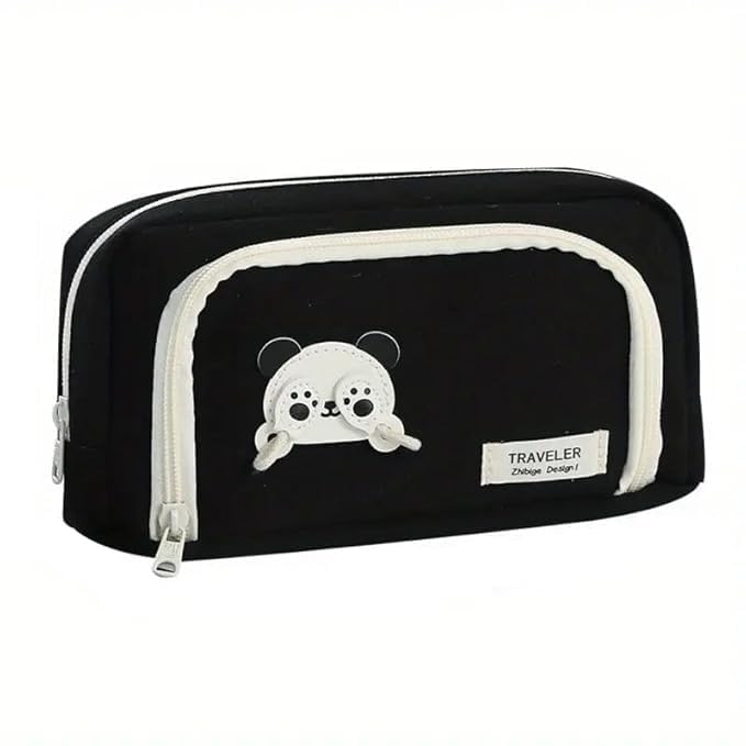 Buy Alokik Enterprise Black Panda Themed Canvas Pencil Pouch with Super ...