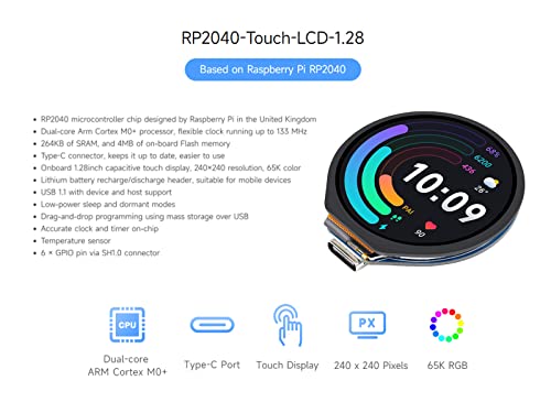 1.28inch Round Touch LCD Based on Raspberry Pi RP2040 Microcontroller ...