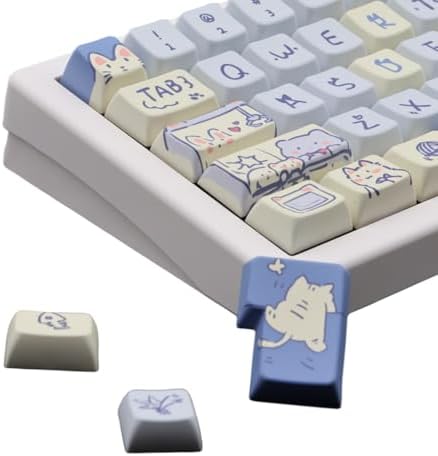 Cmokifuly Cat Cute Keycaps MDA Profile Custom PBT Blue Kitty Keycap for ...
