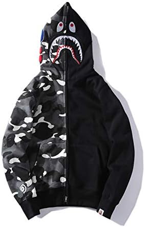 EXXE&OYYO Men's Shark Hoodie,Cotton Material Shark Jaw Jacket Ape Camo ...