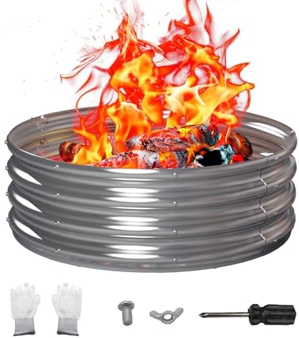 Amazon.com : Raynesys 36 Inch Round Galvanized Fire Pit Ring, Silver ...