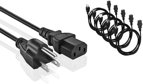 Amazon.com: Universal AC Power Cable - 5 Pack- 3 Prong PC Power Cord ...