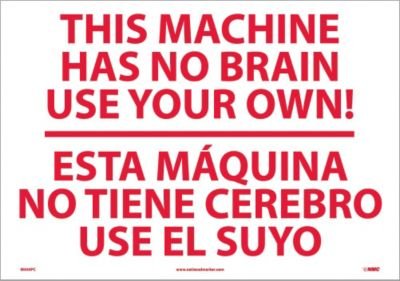 NMC M444PC Bilingual Emergency and First Aid Sign, Legend "THIS MACHINE ...