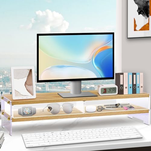 Amazon.com: YGYQZ Monitor Stand Drawer for Desk, 2 Tier Wood Computer ...