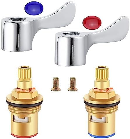 Omevett 2 Sets Mixer Tap Cartridge with Metal Lever Heads Universal 1/2 ...