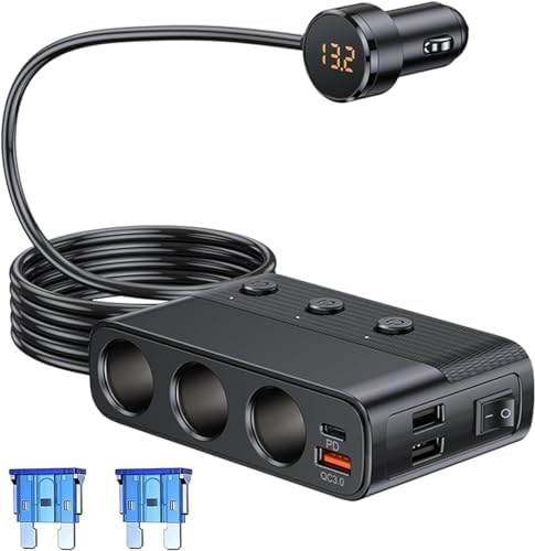 127W Cigarette Lighter Socket Splitter Adapter 7 in 1 Car USB Charger 3 ...