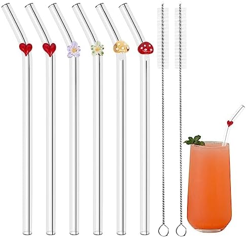 Prasacco 6 Stück Glasstrohhalme, Wiederverwendbare Glas Strohhalme mit ...