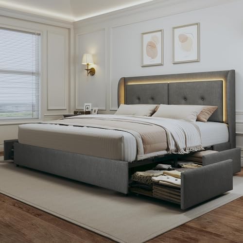 Amazon.com: HUAHUU Full Size Bed Frame with Storage Drawers ...