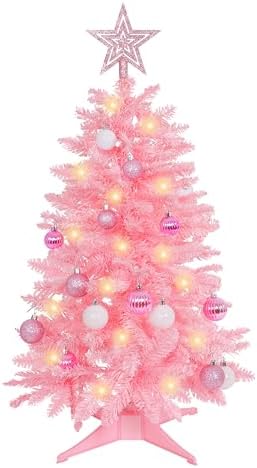 Sunshine Pink Christmas Tree with Light 3ft Artifical Full Christmas ...