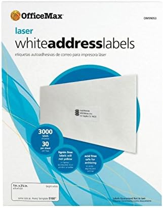 Amazon.com : OfficeMax White Laser Address Labels, 1 x 2-5/8, 3000/pk ...
