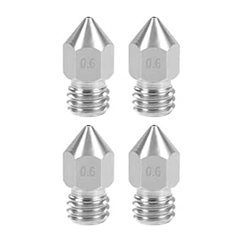 uxcell 0.6mm 3D Printer Nozzles Head M6 Thread for MK8 1.75mm Extruder Print, Stainless Steel ...