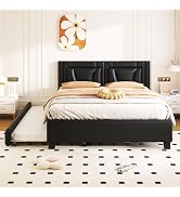 Amazon.com: Merax Wooden Frame Queen Size with Upholstered Storage ...