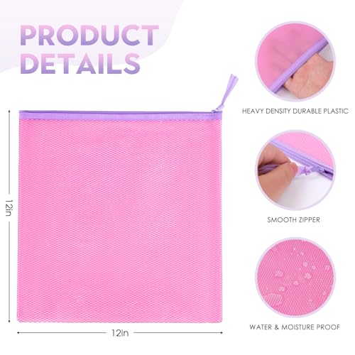 Snapklik.com : 3 Pack 12X12 Pink Mesh Zipper Pouch Bags Heavy-Density ...