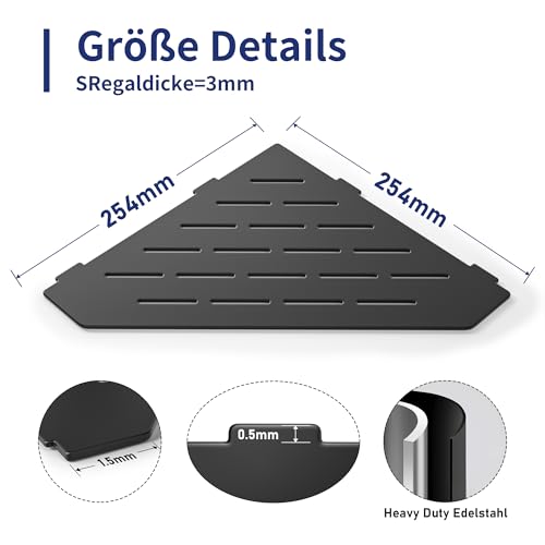 Bernkot Corner Shower Shelf, Black 304 Stainless Steel, 254 mm ...