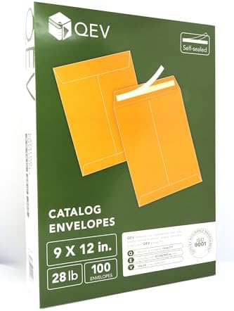 Amazon.com : QEV Manila Envelopes 9x12, 28lb Brown Kraft Paper, Self ...