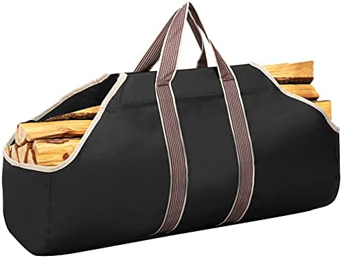 DOEWORKS Large Canvas Firewood Log Carrier Log Tote Bag, Black