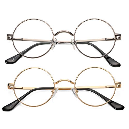 Buy 2 Pack Retro Small Round Glasses with Clear Lens, Braylenz Unisex ...