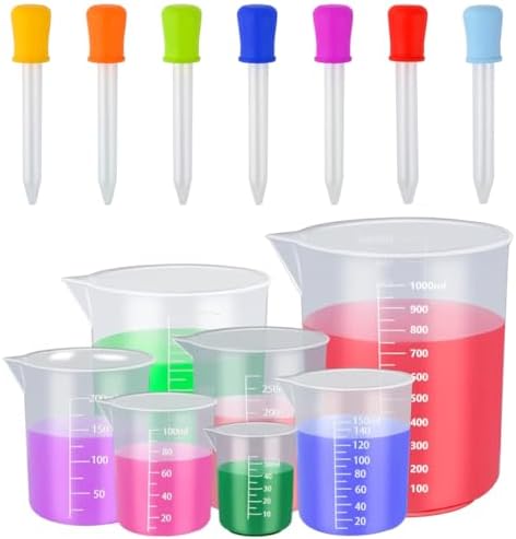 7 Sets Measuring Cups with Droppers, Measuring Beakers Heat Resistant ...