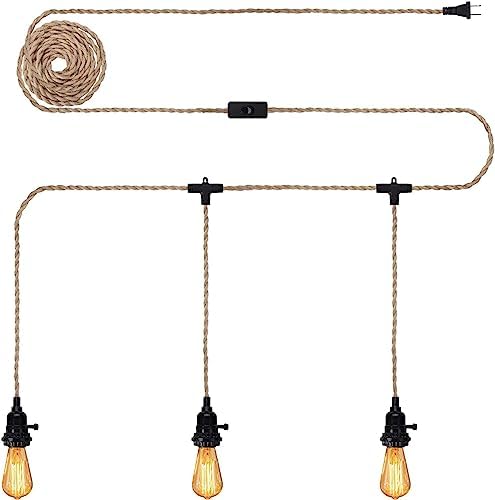 Rope Pendant Light Cord Kit with Plug & Switch - Triple Sockets, 29 FT ...