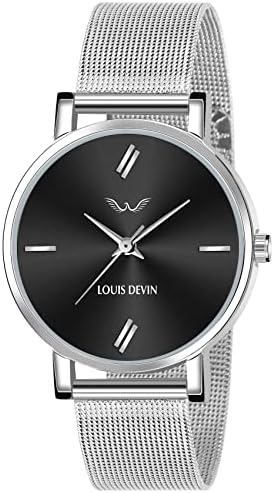 LOUIS DEVIN LD-L144-BLU-CH Mesh Blue Dial Silver Band Stainless Steel ...