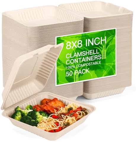 Amazon.com: Sunlive 100% Home Compostable 50 Pack Disposable Clamshell ...