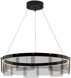 YRGVF Living Room Gray Glass Led Pendnat Lights Black Metal Led ...