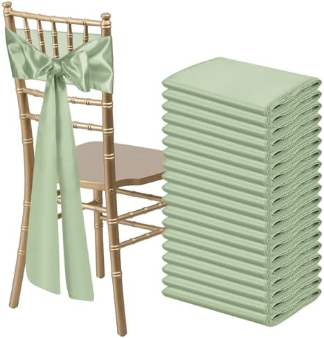 Amazon.com: ZSJFMF Pack of 50 Satin Sage Green Chair Sashes Bows 7 X 108 Inch Universal Chair ...