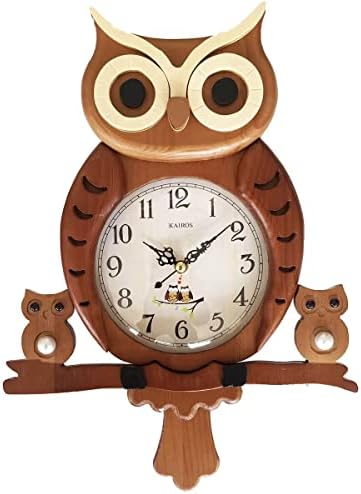 Amazon.com: Owl Shaped Battery Operated Pendulum Wooden Wall Clock Non-Ticking Silent for Living ...
