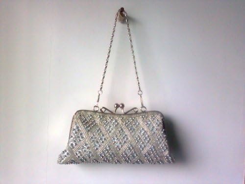 D211C silver Fully Handmade Beaded Evening Wedding Prom Party Handbag ...