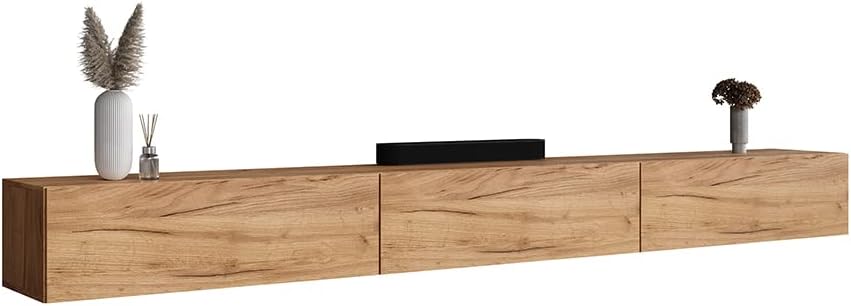 Planetmöbel - Meuble TV - 300 cm - Chêne doré - Meuble TV avec 3 rabats ...