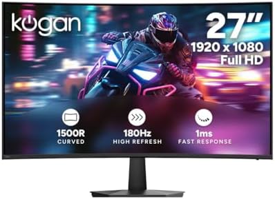 Kogan 27" Curved Full HD 180Hz 1ms FreeSync Gaming Monitor (1920 x 1080 ...