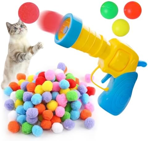 ZOYDP Cat Ball Gun Interactive Cat Toy, 100PCS Cat Pom Pom Balls with 3 ...