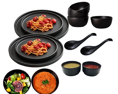 DECOR VIBES Melamine Matt Black Dinner Set for Kitchen, Serving ...