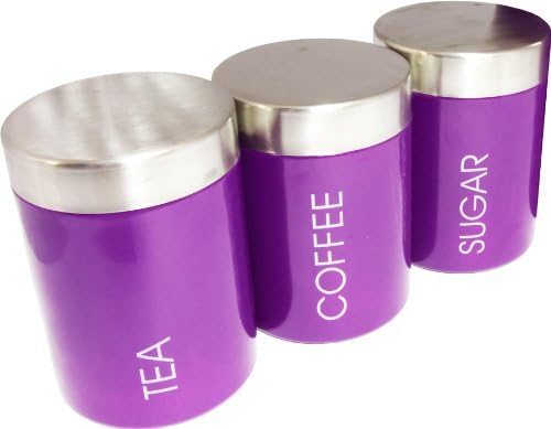 Set of 3 Purple Tea Coffee Sugar Storage Canisters Kitchen Accessories ...