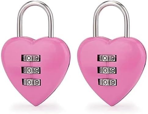 2 PCS Pink Love Heart Shape Combination Padlock for Girls Women, Mini 3 ...