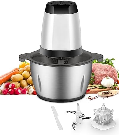 Nestling 600W Kitchen Mini Food Chopper, 2L Stainless Steel Bowl, 3 ...
