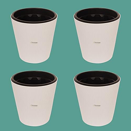 GREENON Plant Pot 10 Inch Pack of 4 (8 Pots) Self Water | White Outer ...