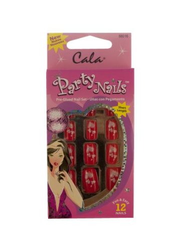 Amazon.com: Cala Party Nails Pre-glued Nail Set 12pc Red White Flowers ...