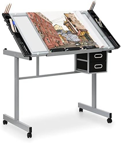 Amazon.com: ZENY Drafting Table on Wheels with Storage Drawers ...