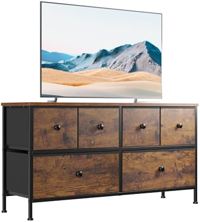 Amazon.com: NEWBULIG TV Stand Entertainment Center with 5 Fabric Drawer ...