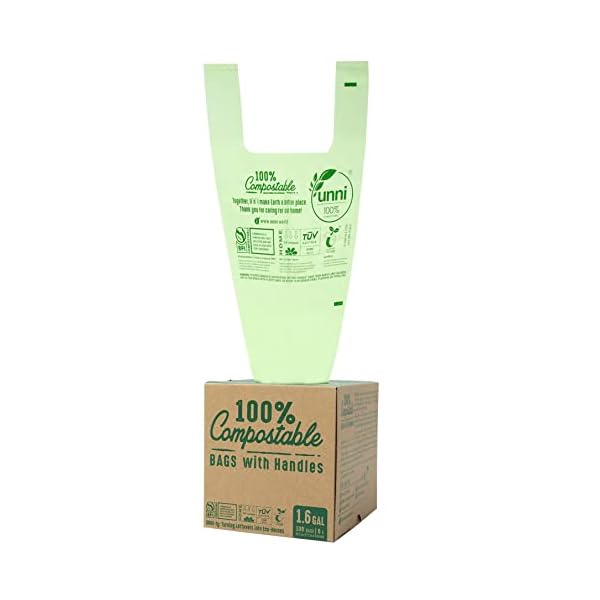 UNNI Compostable Bags with Handles 1.2 Gallon, 6 Liter, 200 Count, 0.64 ...