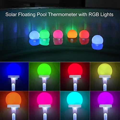 Floating Pool Thermometer,Solar Powered Pond Water Thermometer With RGB ...